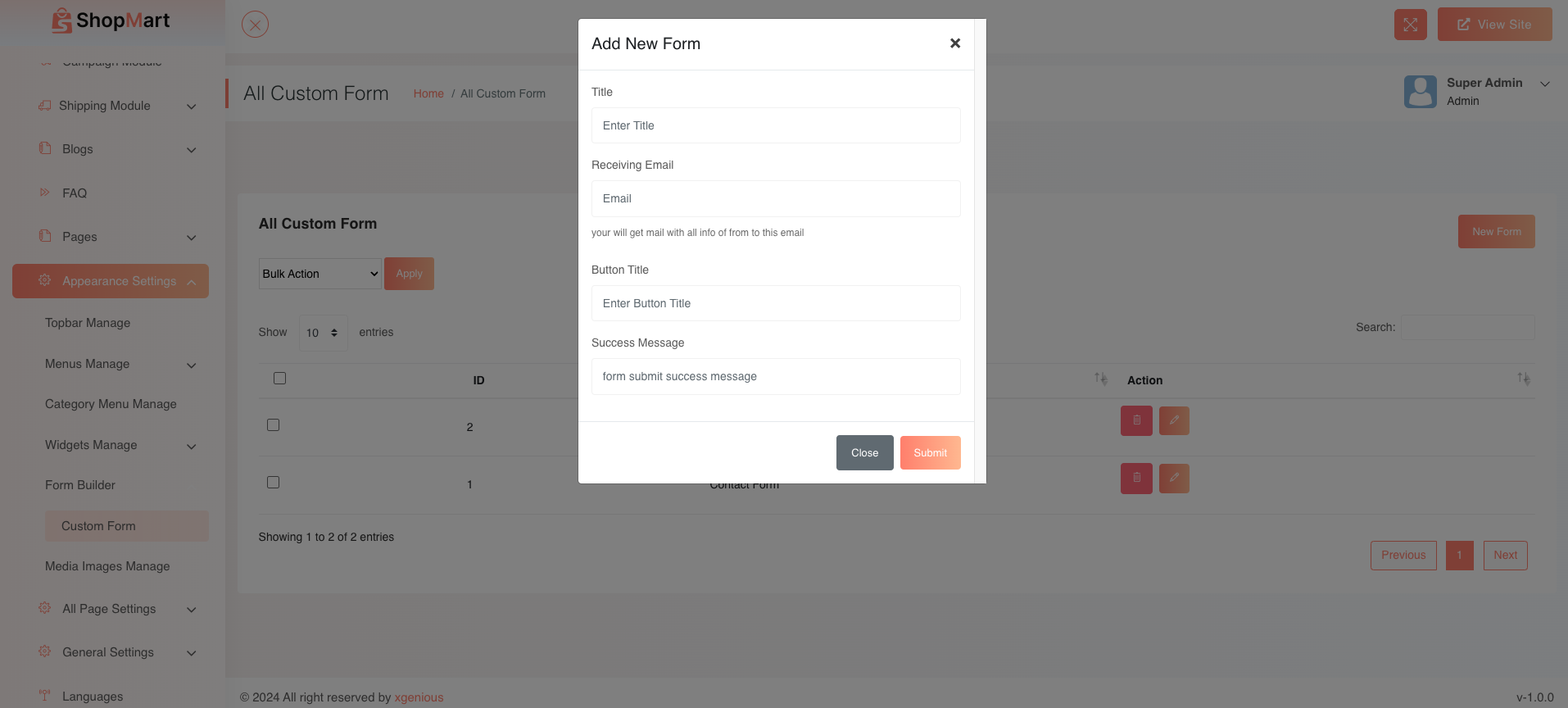 Build Custom Form - Xgenious