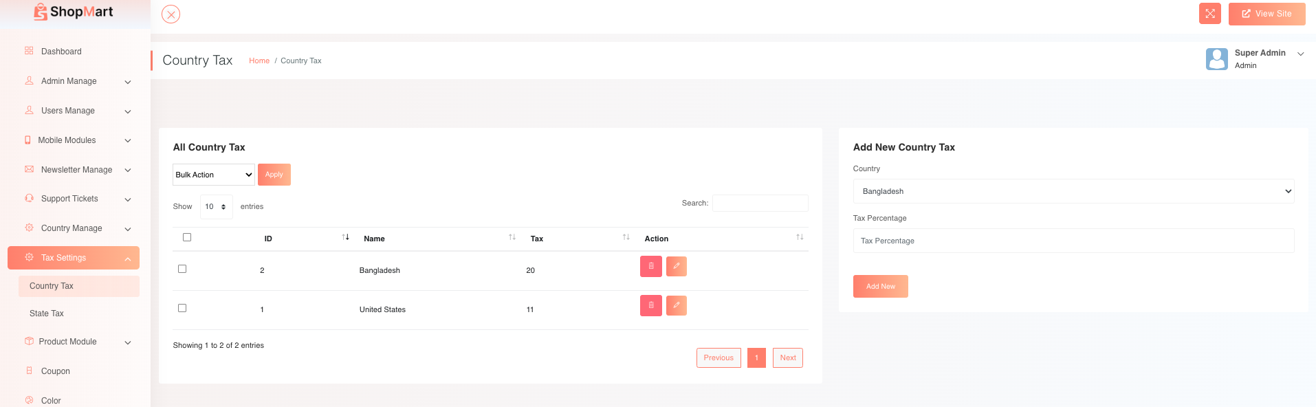 how to create country tax - Xgenious