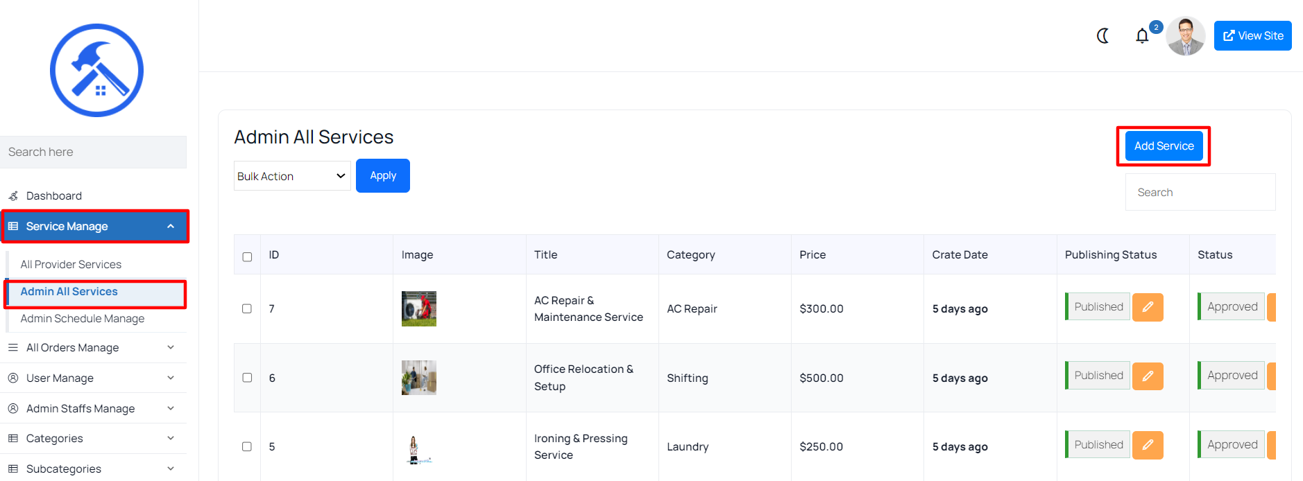 Admin All Services - Xgenious